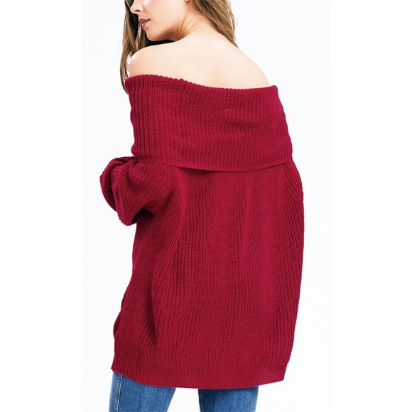 FT Style | Sweaters | Bordeaux Red Off Shouldercowl Neck Cozy Sweater ...